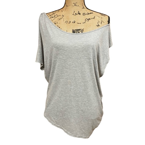 Mystic | Tops | Mystic Grey Asymmetrical Off The Shoulder Open Back Tee ...